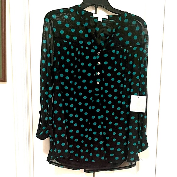 Juniper + Lime | Tops | New Juniper Lime Black Emerald Polka Dot Sheer ...